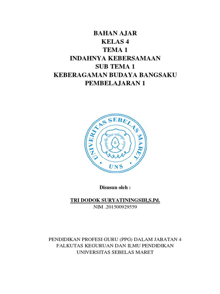 Bahan Ajar Kelas 4 Tema 1 Indahnya Kebersamaan Sub Tema 1 Keberagaman Budaya Bangsaku ...