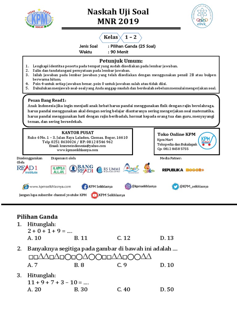 Uji Soal MNR Kelas 1-2 | PDF