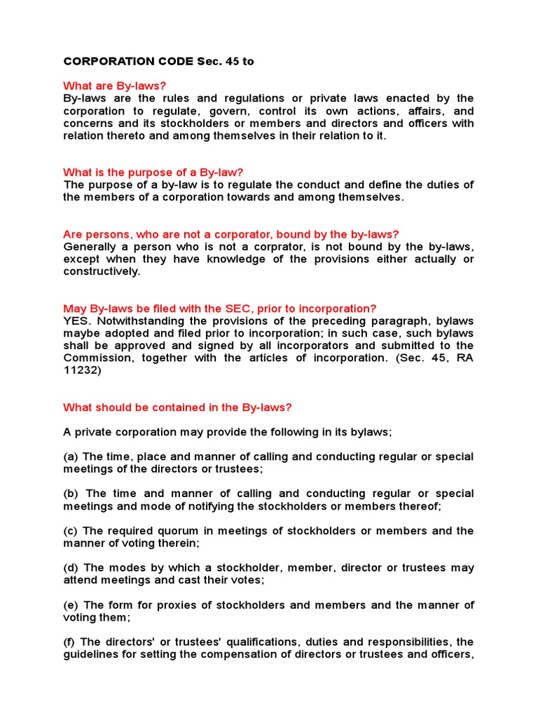 Notes On Corporation Code 3 | PDF | By Law | Proxy Voting