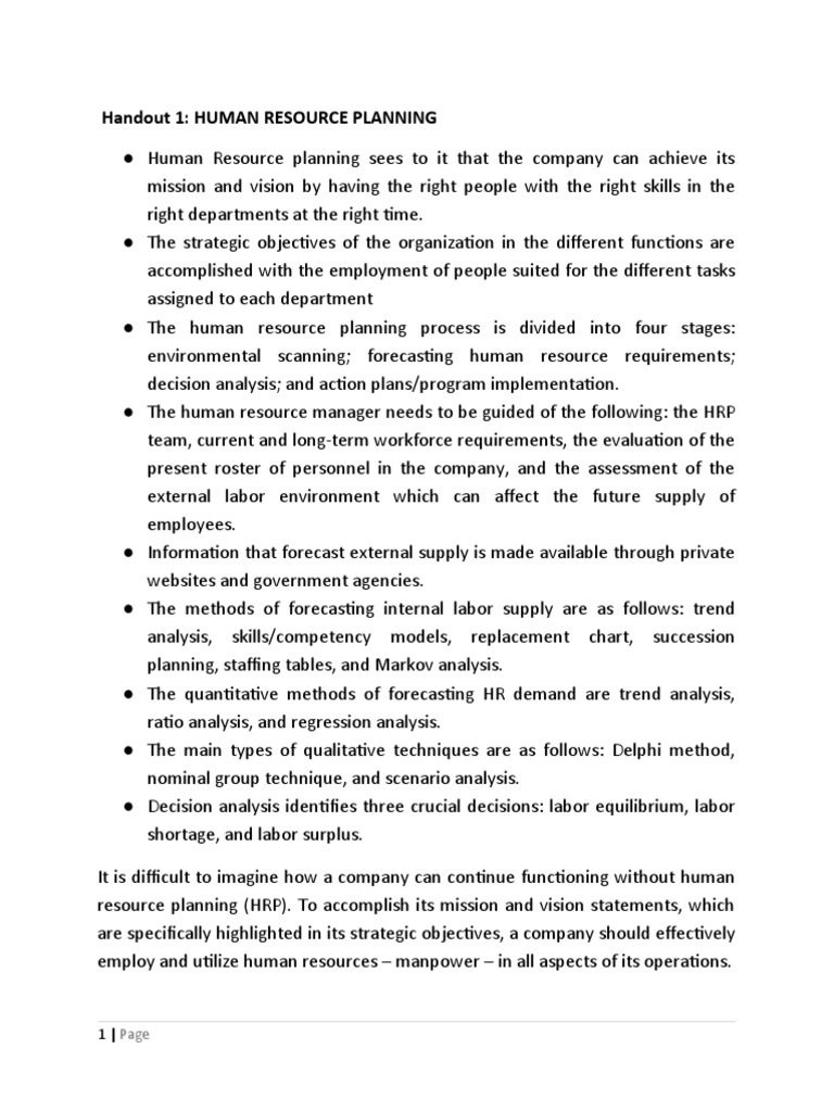 Handout 1: Human Resource Planning | PDF | Human Resource Management ...