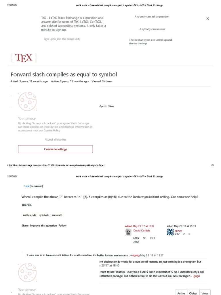 Math Mode - Forward Slash Compiles As Equal To Symbol - TeX - LaTeX ...