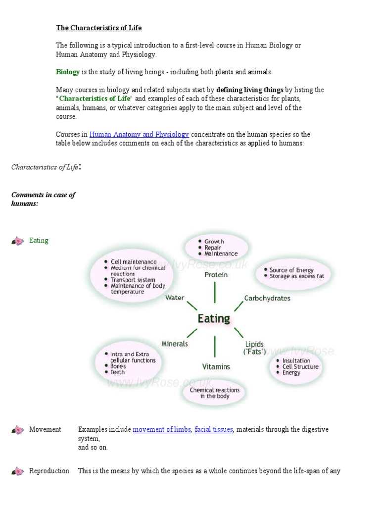 Human Biology: Characteristics of Life | PDF | Organisms | Reproduction
