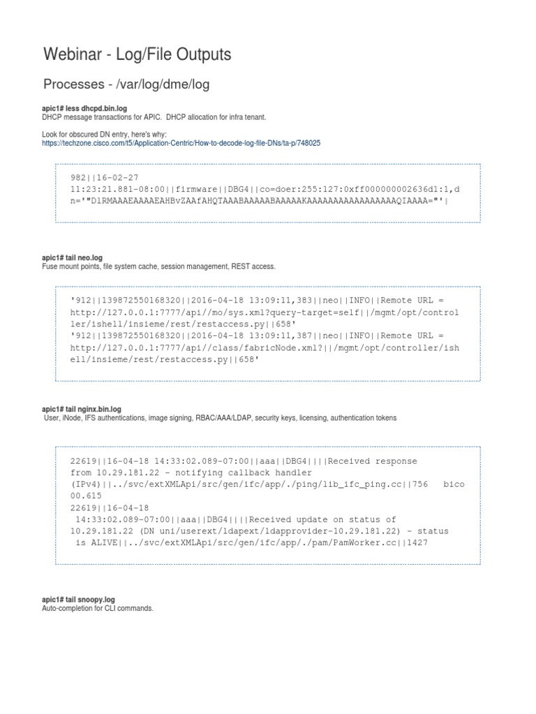 Webinar - Log/File Outputs: Processes - /var/log/dme/log | PDF ...
