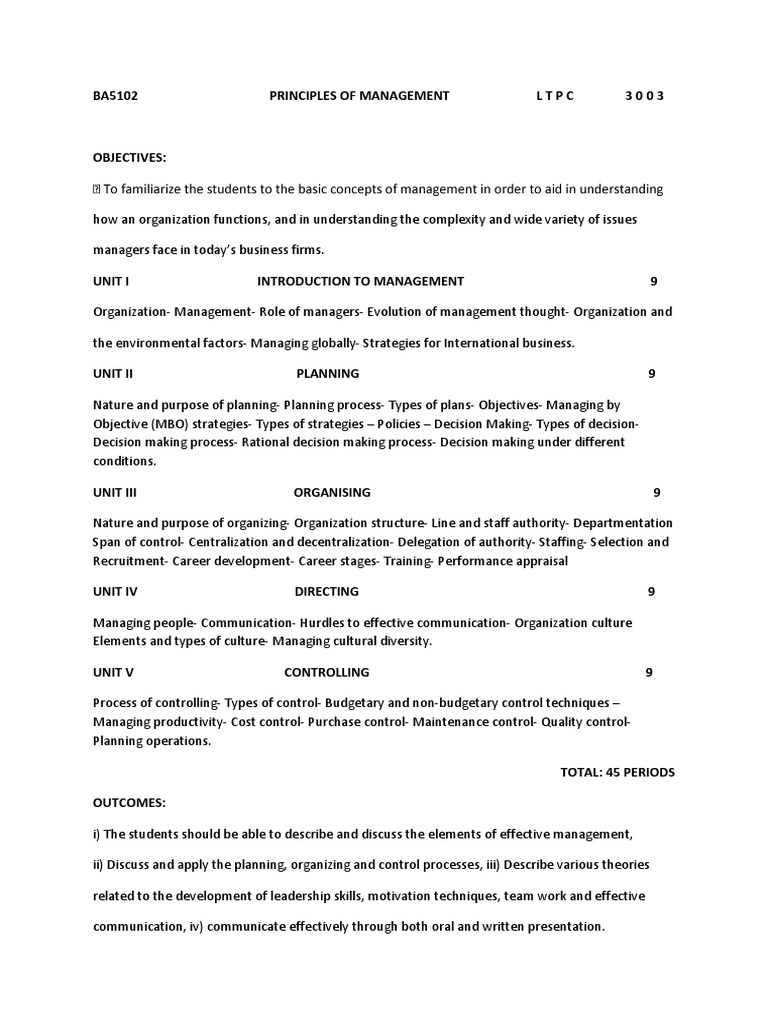 Syllabus - Principles of Management | PDF | Decision Making | Human Nature