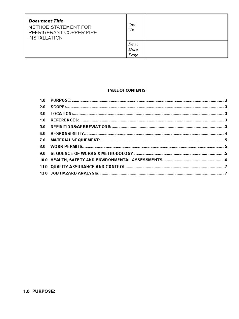 Method Statement Refrigerant Copper Piping | PDF | Soldering | Pipe ...
