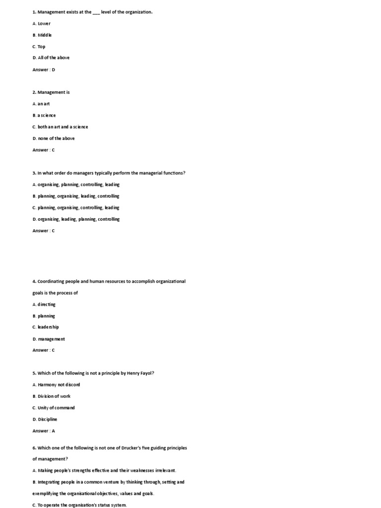 Management MCQ | PDF | Human Nature | Economies
