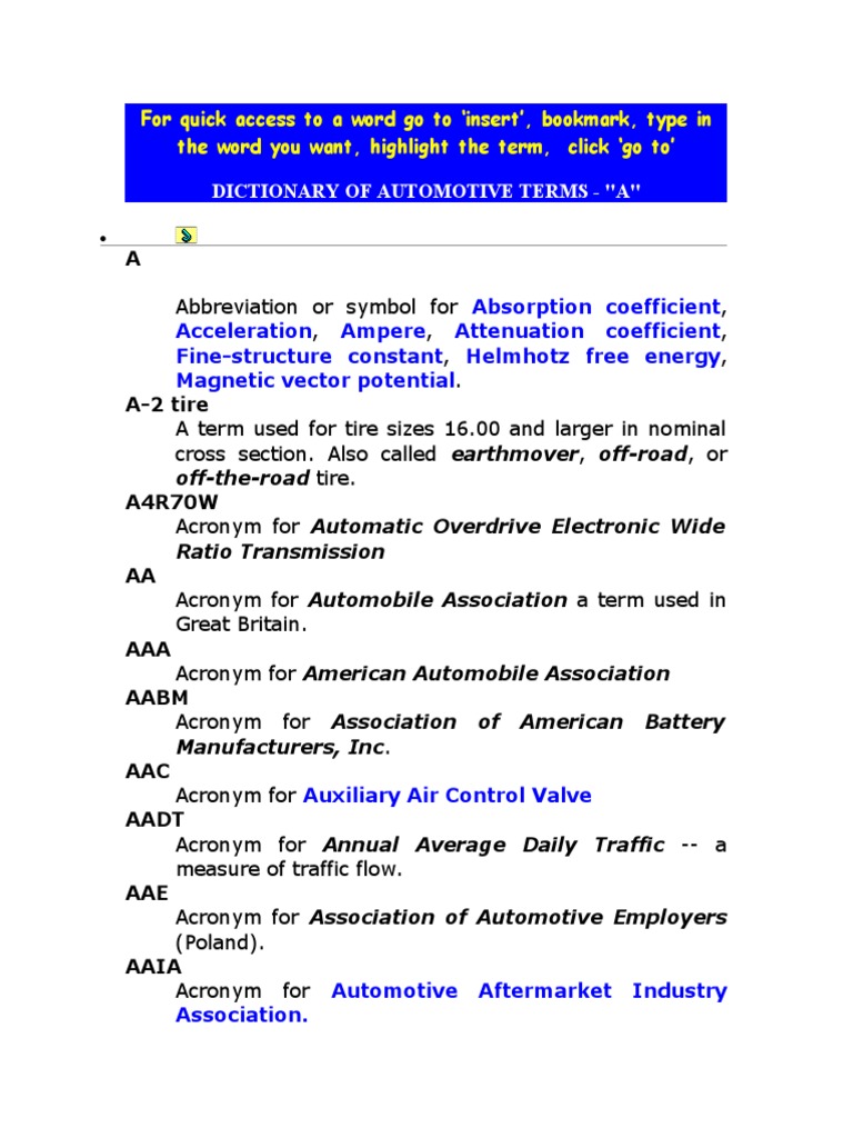 Dictionary of Automotive Terms 2 | PDF | Steering | Mechanical Engineering