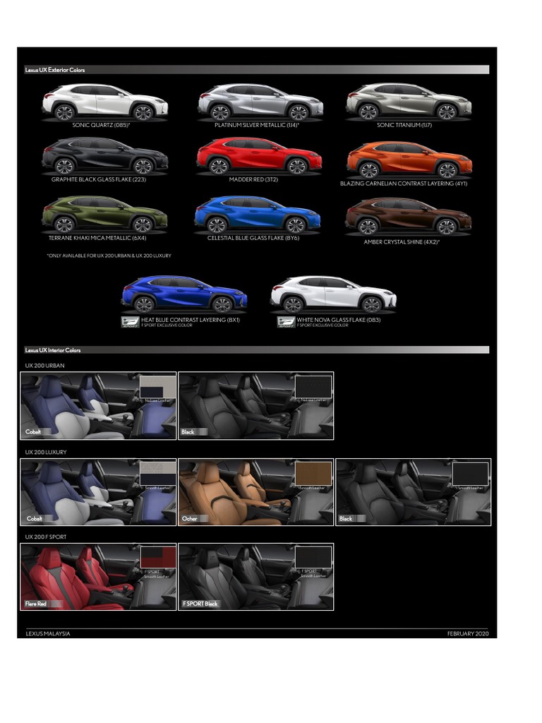 Lexus UX Interior & Exterior Colors
