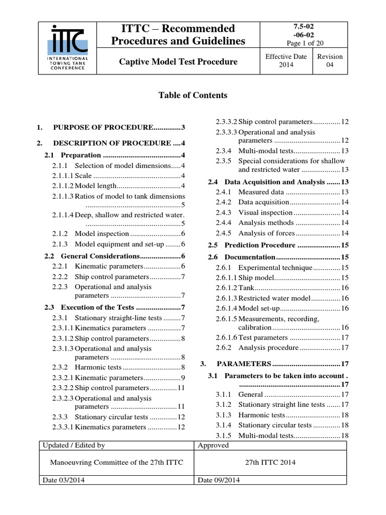 Ittc Recommended Procedures And Guidelines Captive Model Test Procedure Pdf Flight