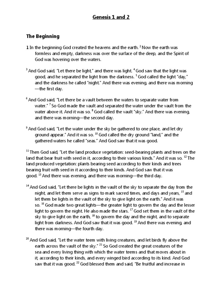 Genesis Chapters 1 and 2 | PDF | Garden Of Eden | Genesis Creation ...