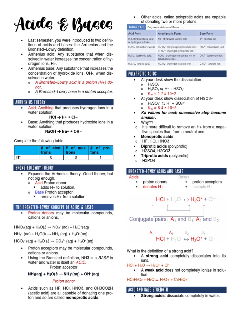 Acid and Bases Notes | PDF | Acid | Ph