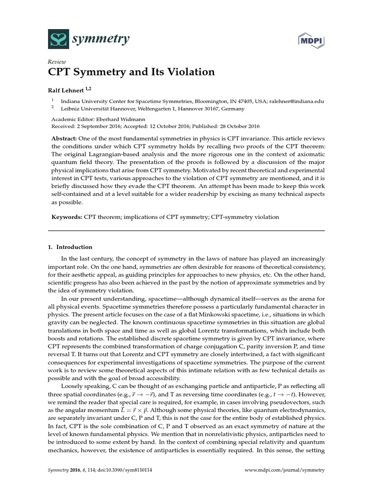 Symmetry Cpt Symmetry And Its Violation Pdf Field Physics