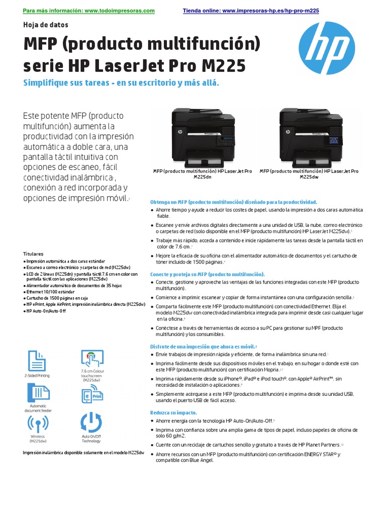 HP Laserjet Pro MFP m225 | PDF | Impresora (Computación) | Fax