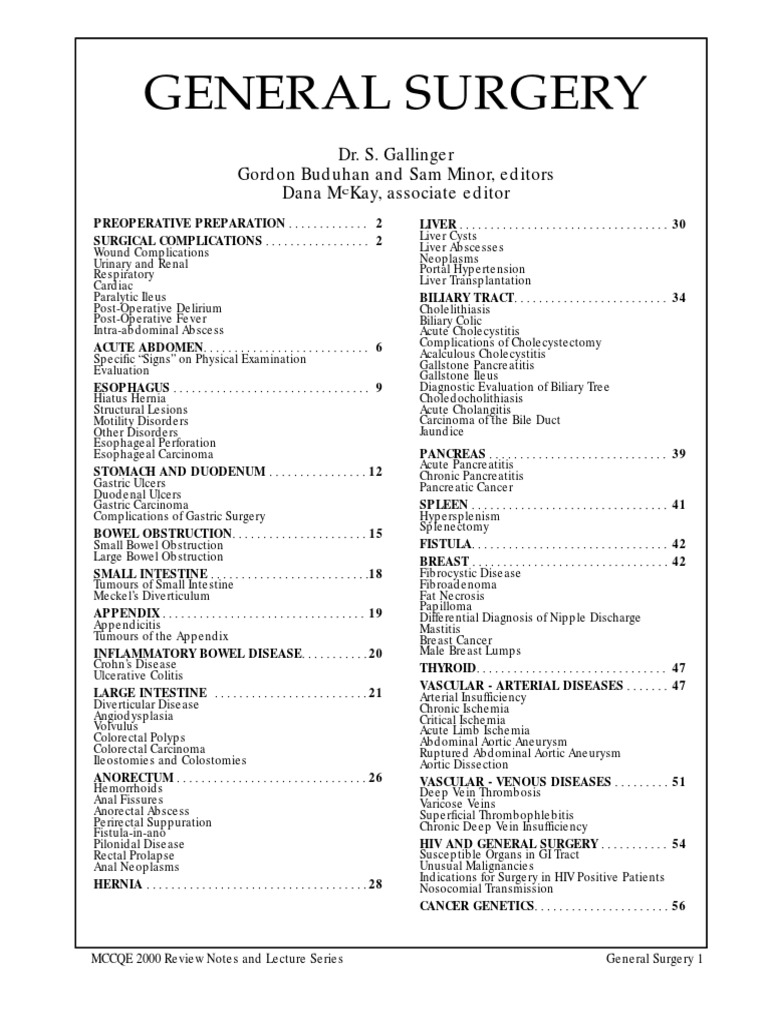 General Surgery: Dr. S. Gallinge R Gord On Bud Uhan and Sam Minor, e D ...