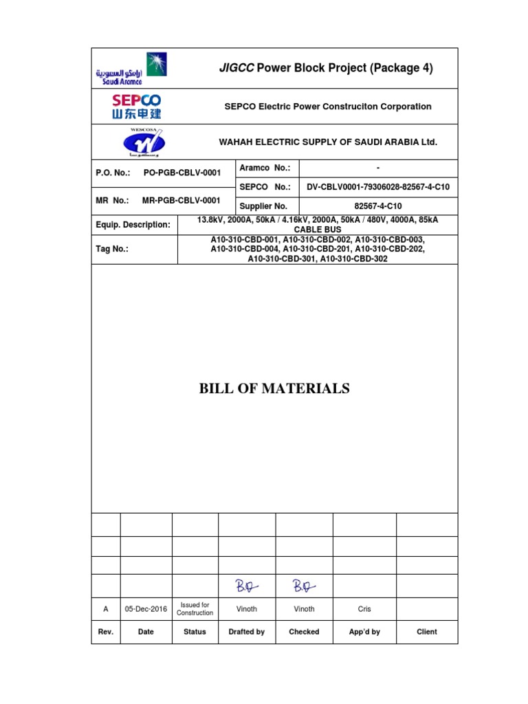 Bill of Materials: JIGCC Power Block Project (Package 4) | PDF ...