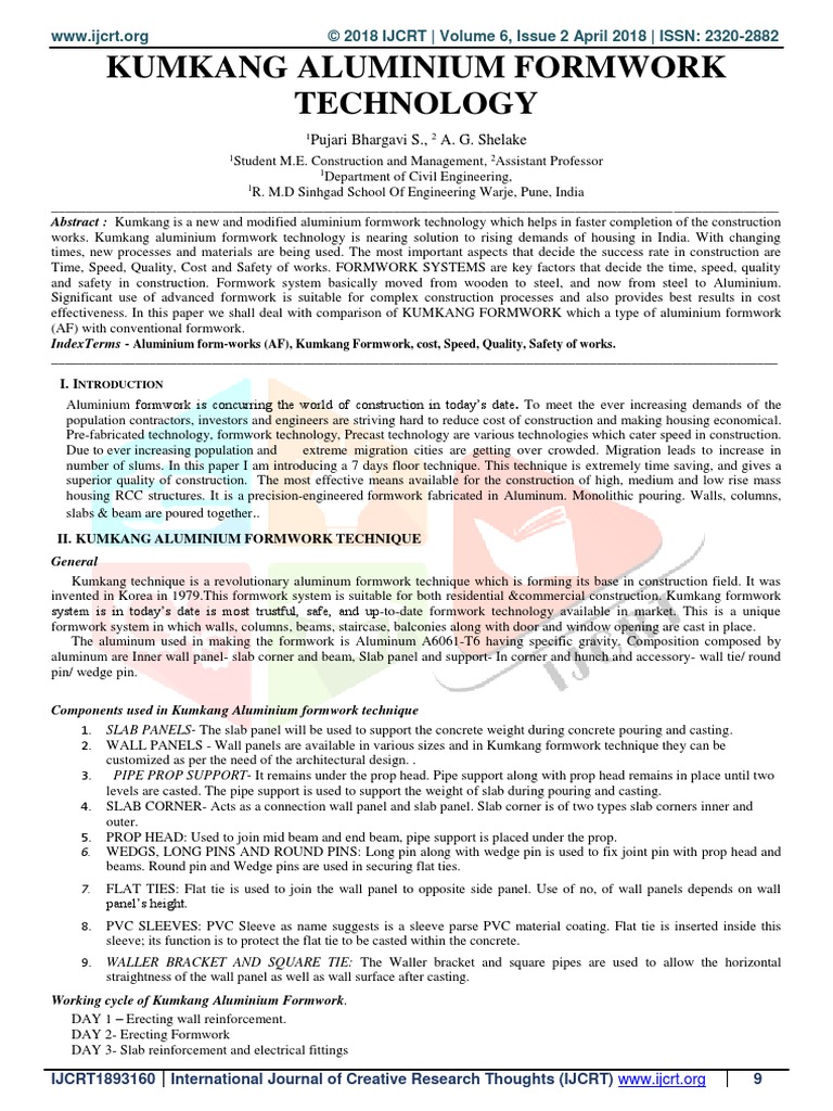 Kumkang Aluminium Formwork Technology: Pujari Bhargavi S., A. G ...