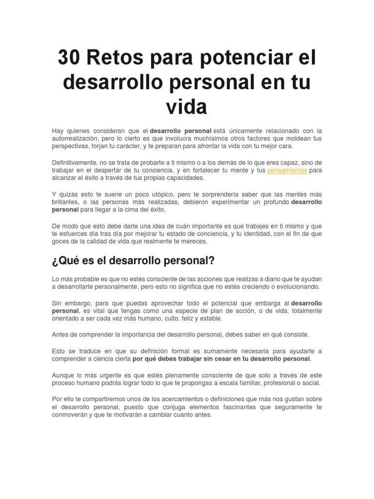 30 Retos para potenciar tu desarrollo personal | PDF | Desarrollo ...