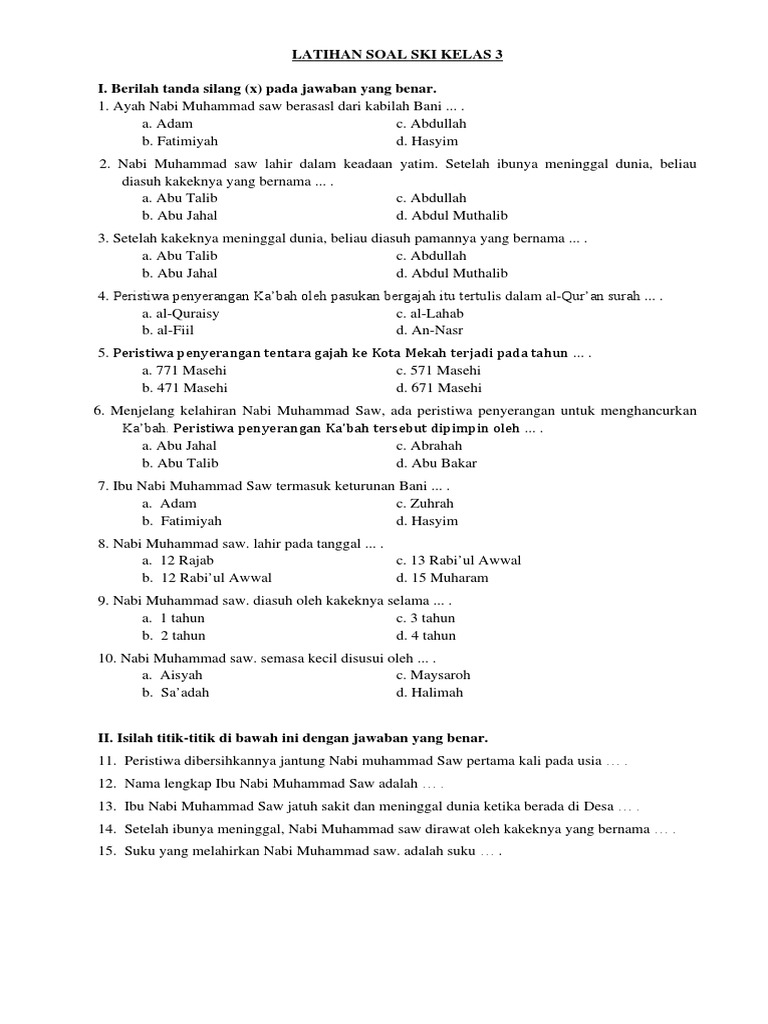 Latihan Soal Ski Kelas 3 | PDF