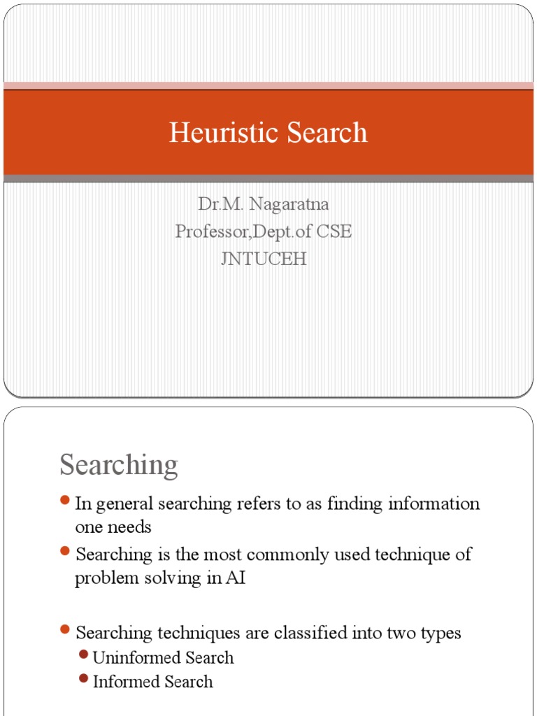 Heuristic Search: Dr.M. Nagaratna Professor, Dept - of CSE Jntuceh | PDF | Algorithms And Data ...