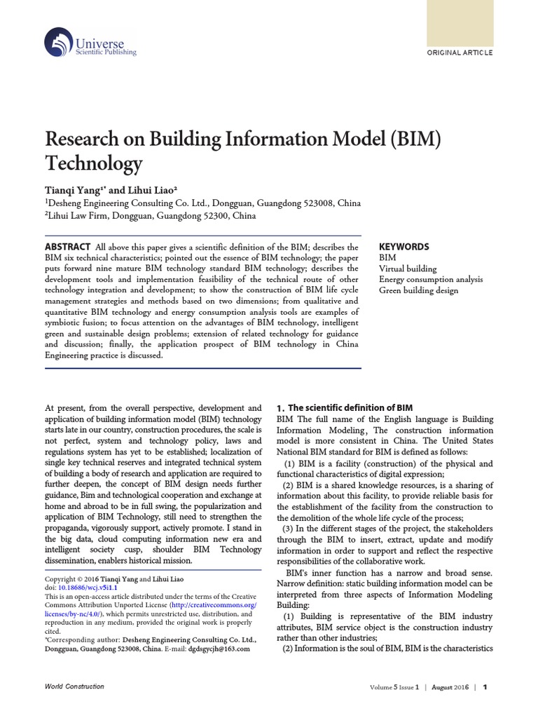 Research On Building Information Model (BIM) Technology: Tianqi Yang ...