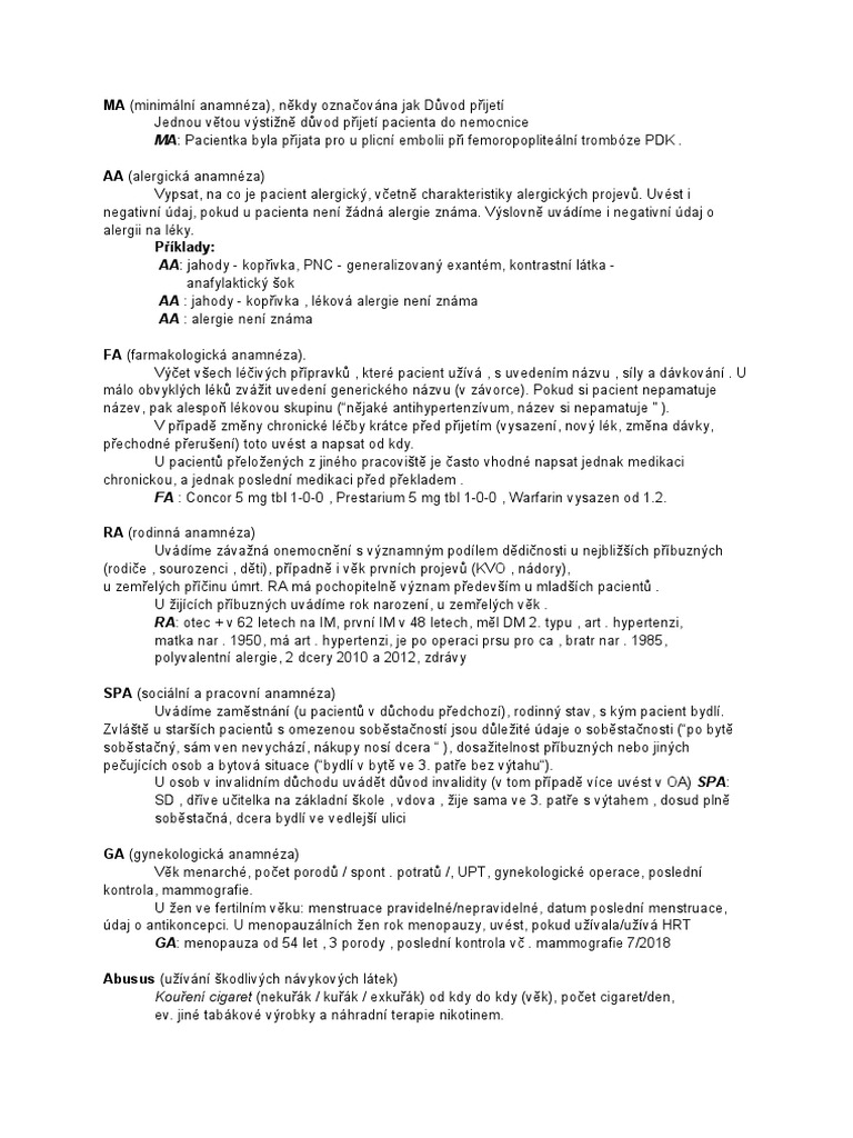 Interna Anamneza | PDF