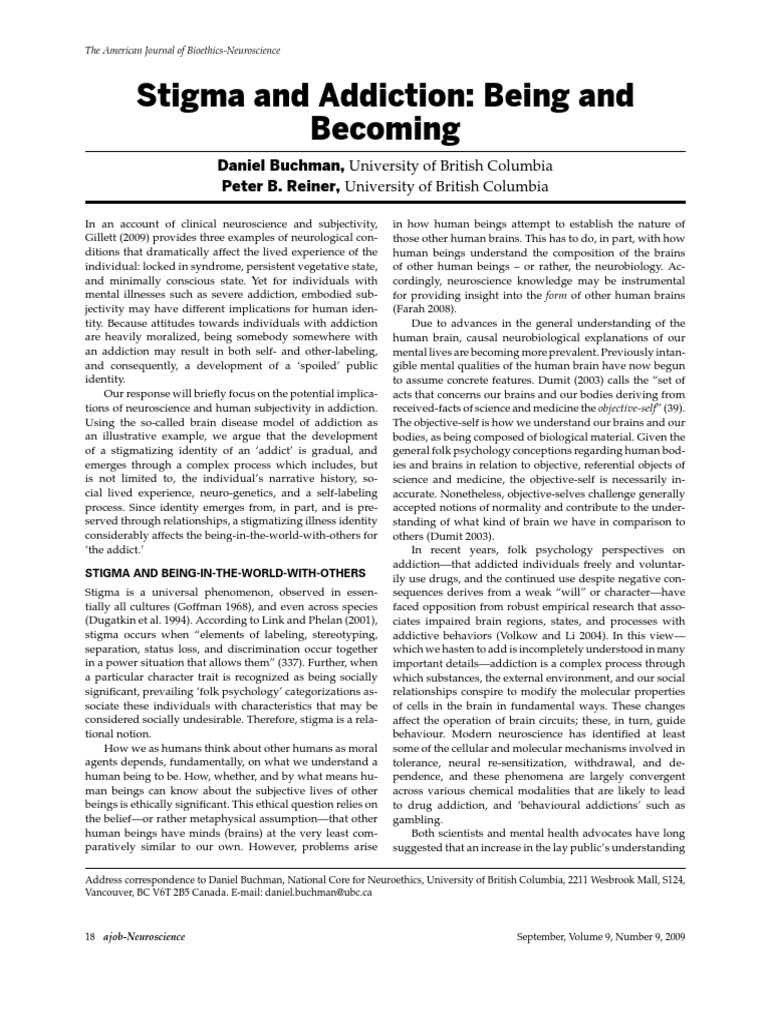 Stigma and Addiction: Being and Becoming | Download Free PDF | Social ...