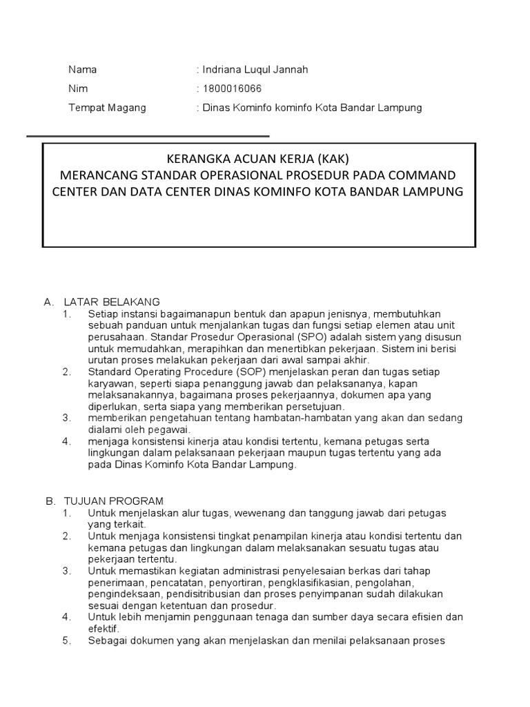Penyusunan SOP Dinas Kominfo Lampung | PDF