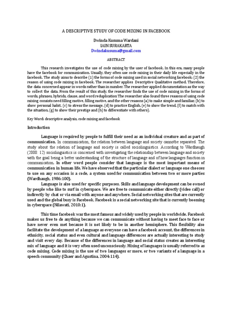 A Descriptive Study of Code Mixing in Facebook | PDF | Sentence ...