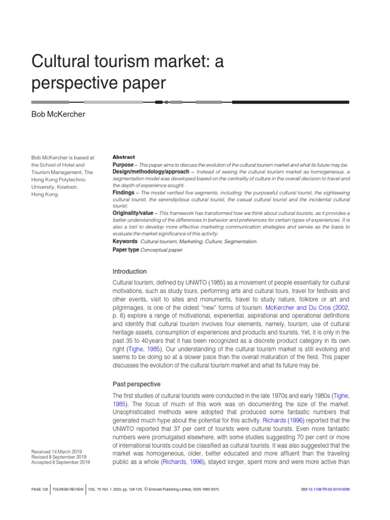 Mckercher2020 Cultural Tourism Market A Perspective Paper | PDF ...