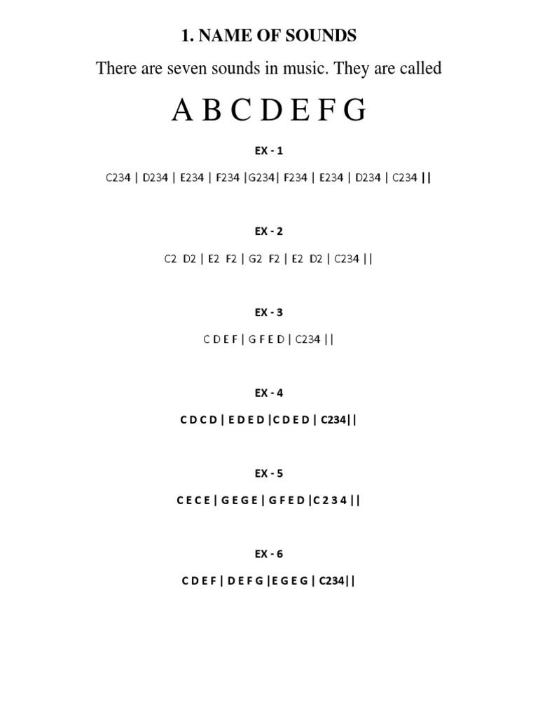 Abcdefg: There Are Seven Sounds in Music. They Are Called | PDF