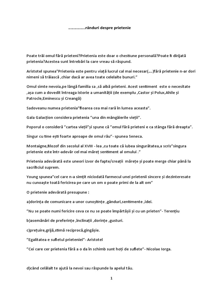 Randuri Despre Prietenie | PDF
