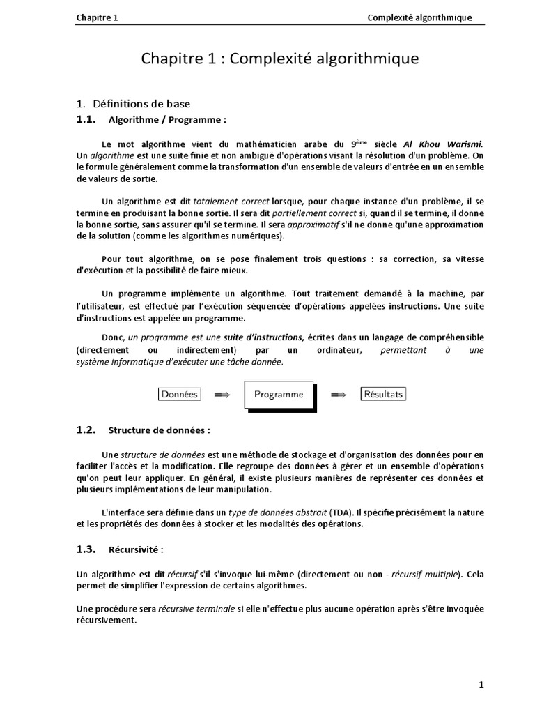 Complexité des algorithmes expliquée | PDF | Complexité temporelle | Programme informatique