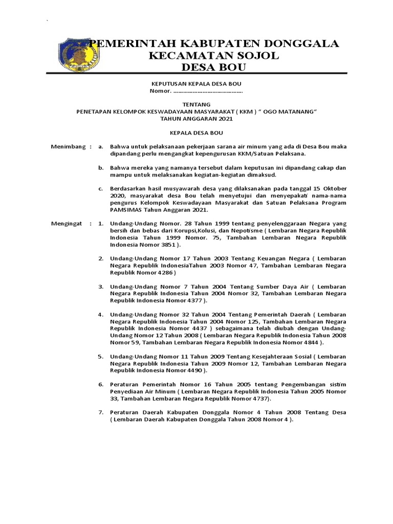 SK KKM Satlak Desa Bou | PDF