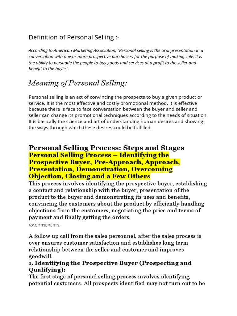 Personal Selling | PDF | Sales | Business Process