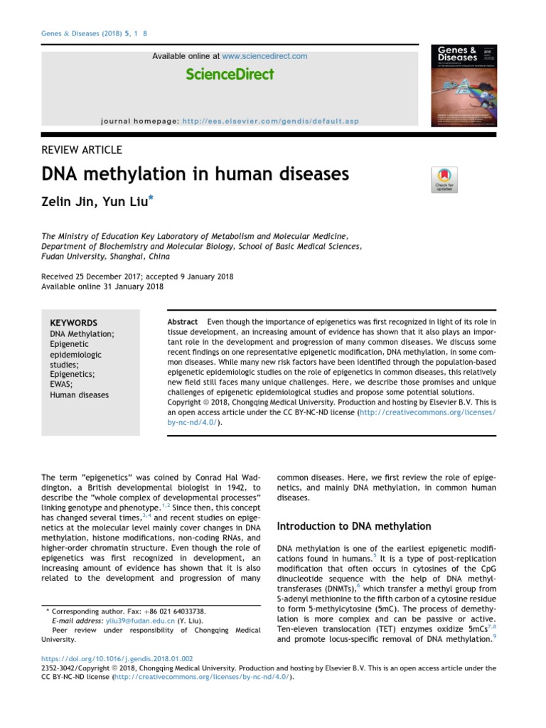 Dna Methylation in Human Diseases: Sciencedirect | PDF | Epigenetics ...