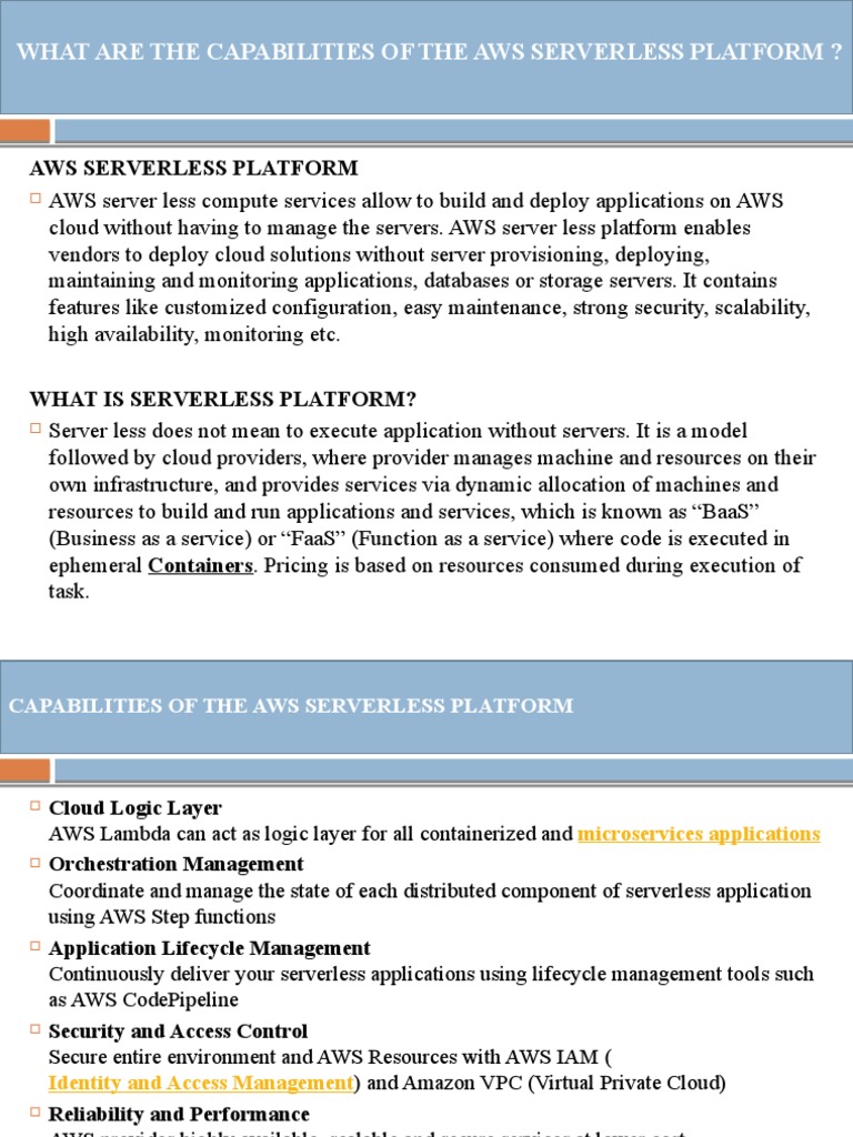 AWS Serverless Platform Capabilities | PDF | Amazon Web Services ...