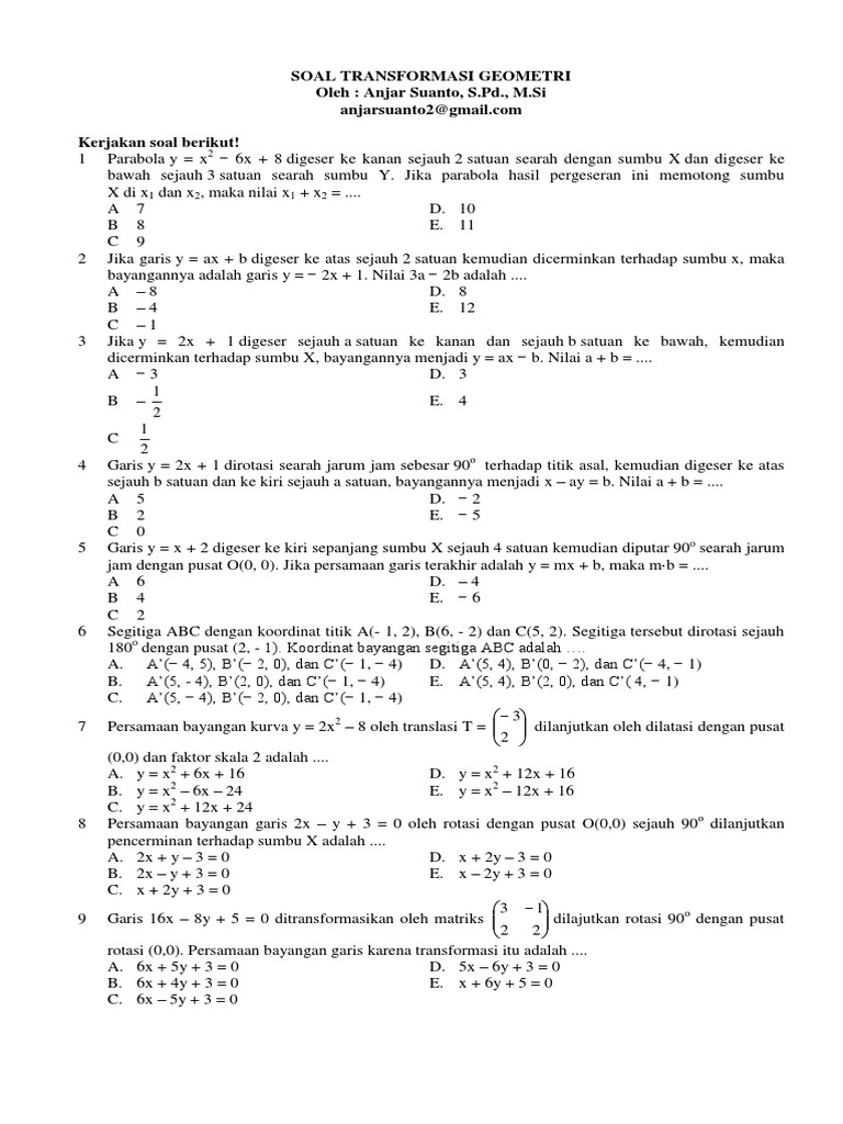 Soal Transformasi Geometri dan Hasilnya | PDF