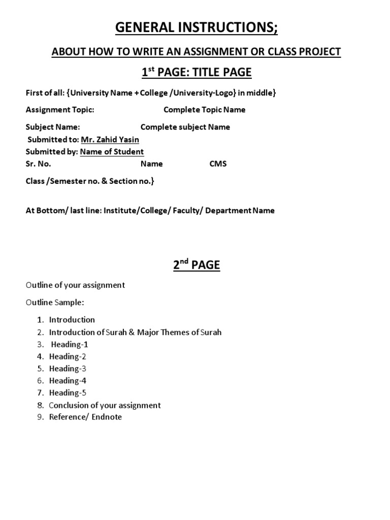 How To Write An Assignment or Class Project-General Instructions | PDF ...