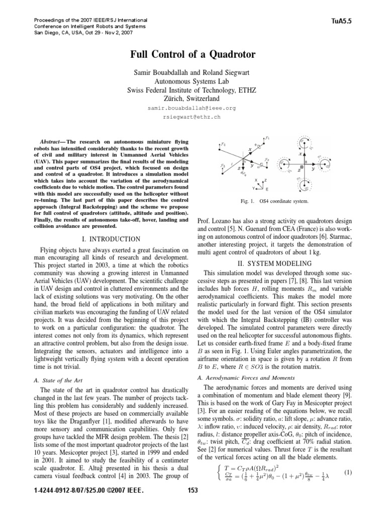 Full Control of A Quadrotor | PDF | Flight Dynamics (Fixed Wing ...