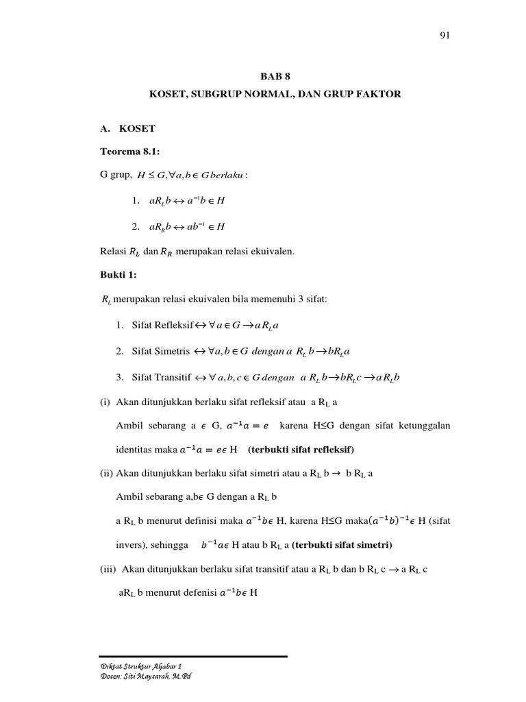 Koset, Subgrup Normal, Grup Faktor-1 | PDF