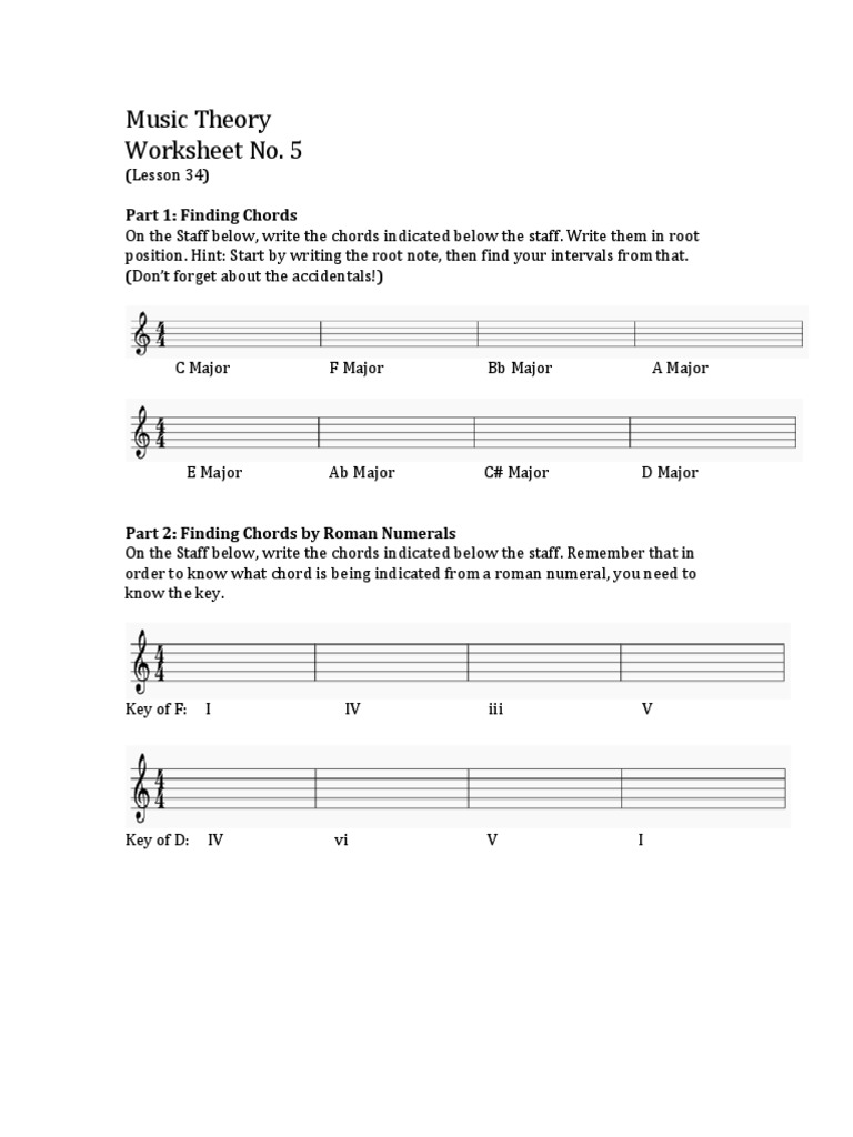 Music Theory Worksheet No. 5: Part 1: Finding Chords | PDF | Chord ...