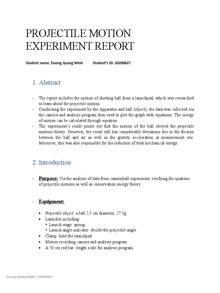 Projectile Motion Experiment Report | PDF | Projectiles | Physics