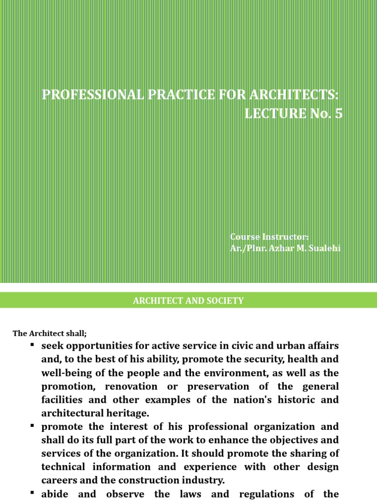 Professional Practice For Architects: Lecture No. 5: Course Instructor ...