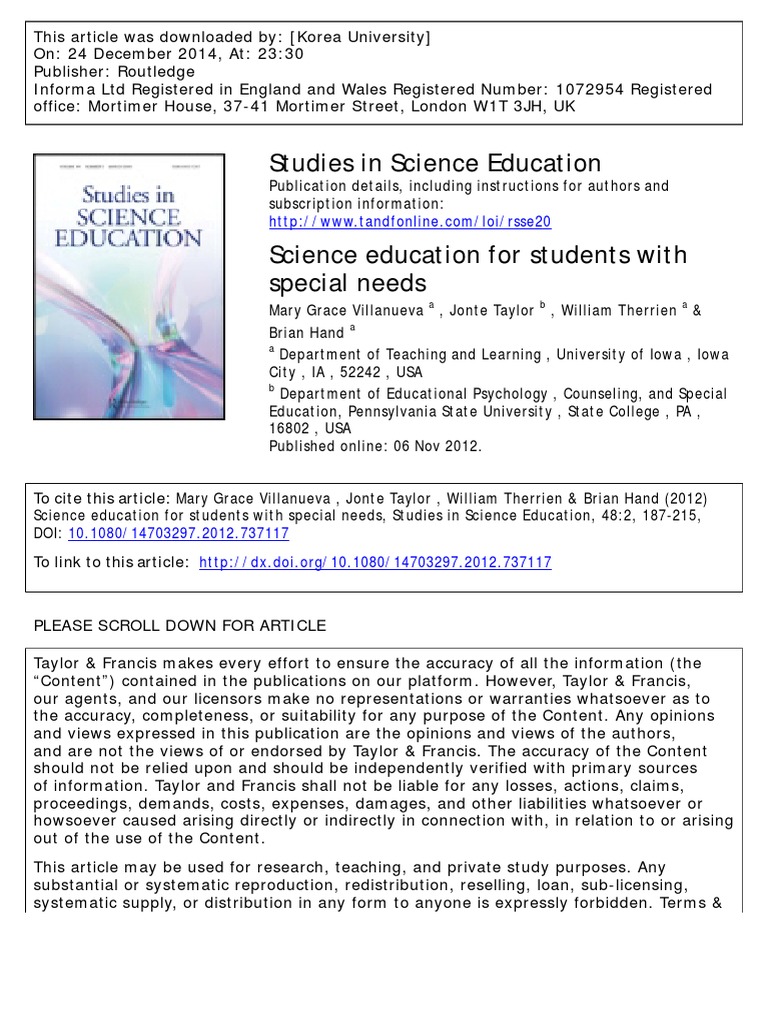 NS2. Science Education For Students With Special Needs | PDF | Science ...
