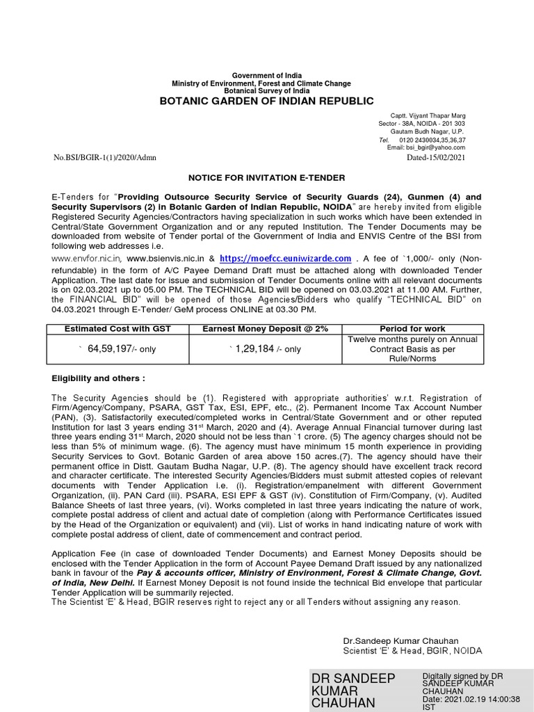 Security Tender Document 10feb21 New | PDF | Security Guard | Employment