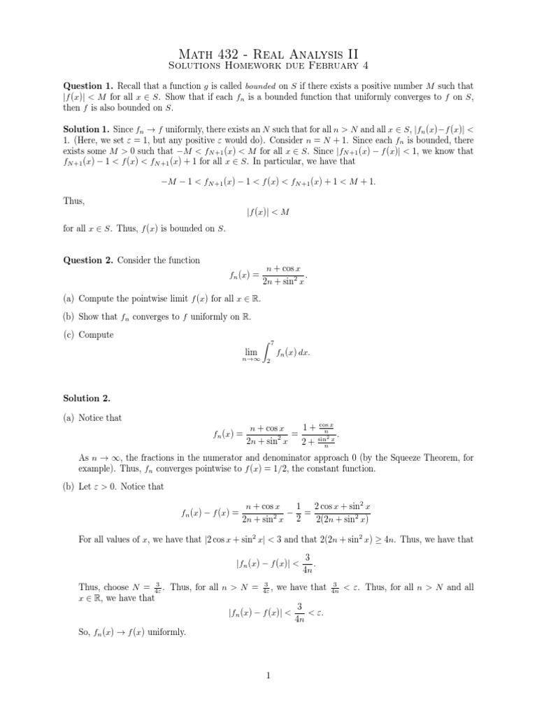 Math 432 - Real Analysis II: Solutions Homework Due February 4 | PDF | Power Series ...