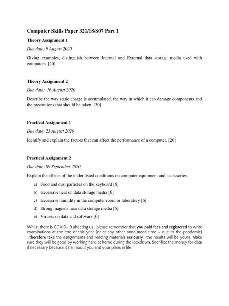 Computer Skills Paper 321/18/S07 Part 1: Theory Assignment 1 | PDF ...