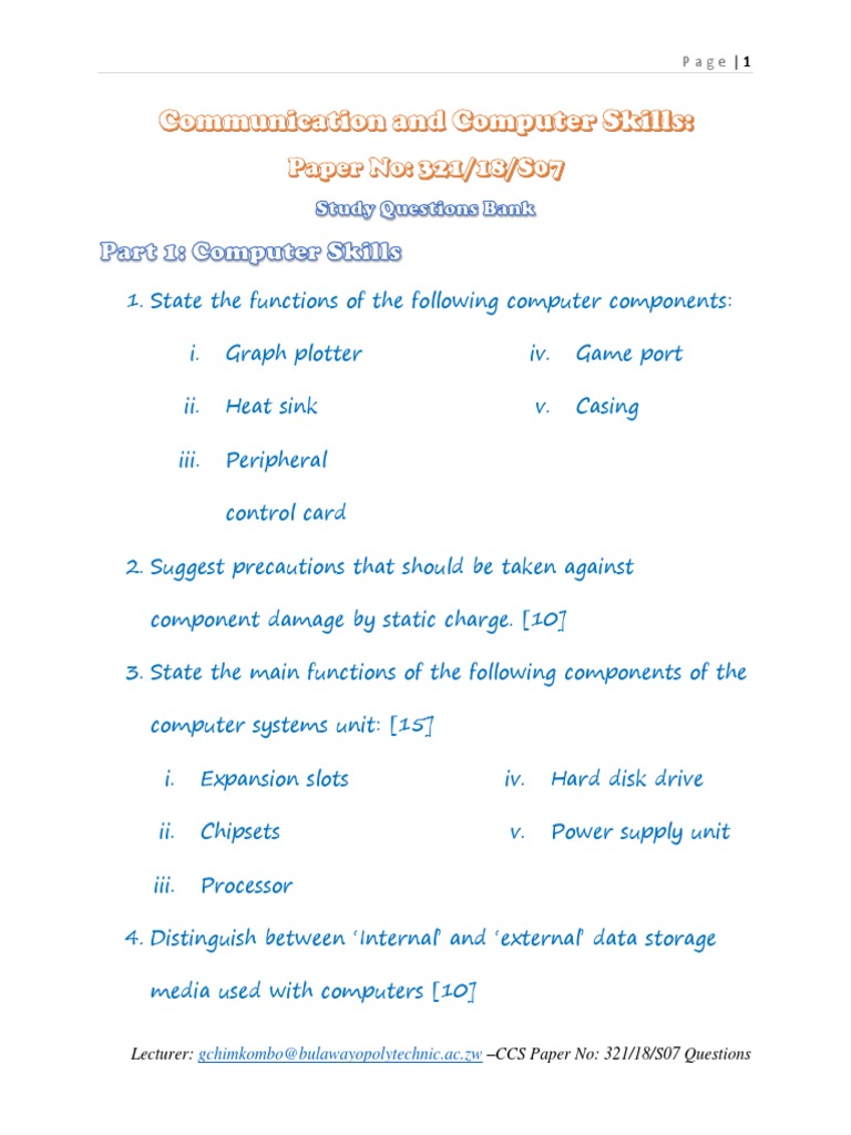 Communication and Computer Skills Module Review Questions 2020 | Download Free PDF | Computer ...