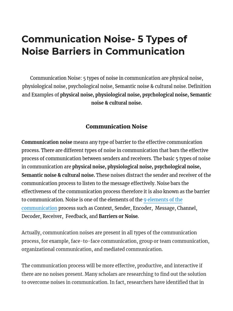 Communication Noise, 5 Types of Noise in Communication Barriers | PDF ...