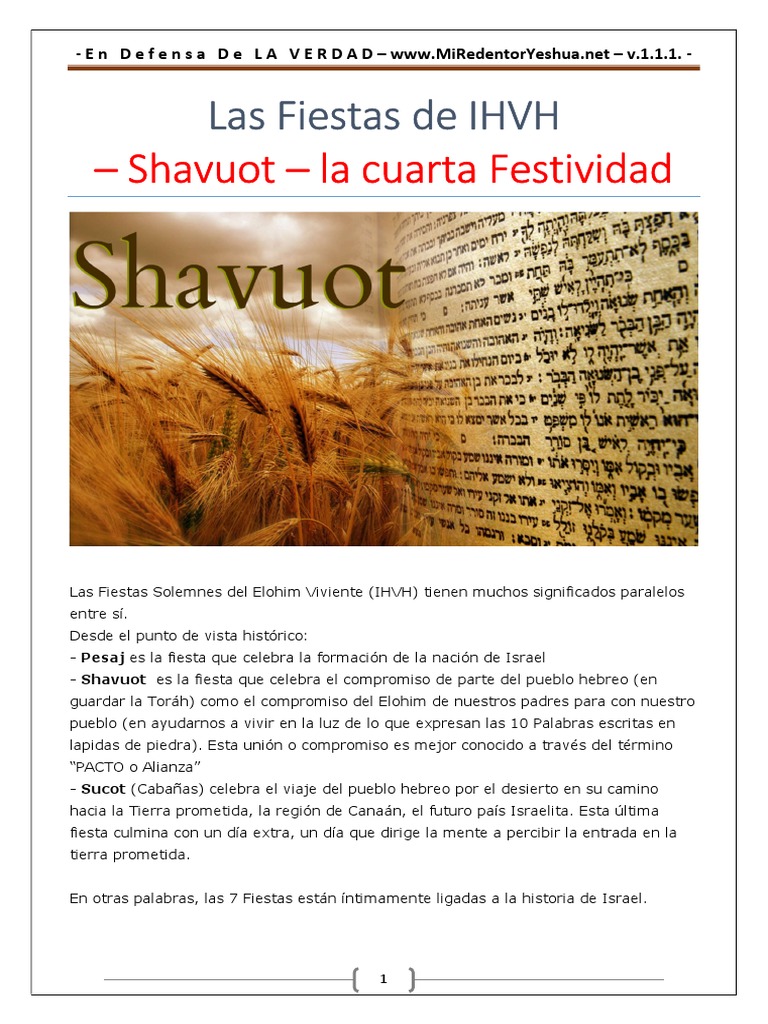 Las Fiestas de IHVH - Shavuot - La Cuarta Festividad | PDF | Sucot | Tora